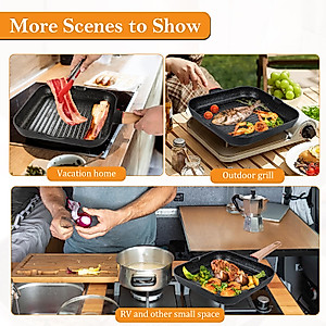 Barlket 11 inch Grill Pan for Indoor Cooking Nonstick Square Grill Skillet Griddle Pan for Stove Top, with Pour Spouts & Tongs, for Grilling Meat/Vegetables, Die Casting Aluminum