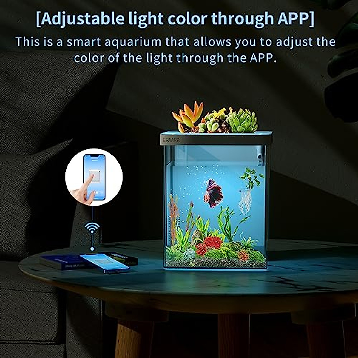 ERAARK 1.5 Gallon Betta Fish Tank self Cleaning, Smart Aquarium kit Supports Bluetooth, Fish Tank with Filter LED Light, Water Pump, Fish Tank Starter Kits, Fish Bowl