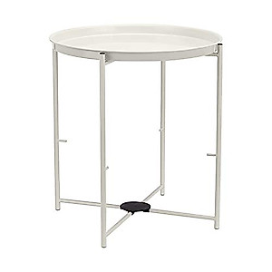 Amazon Basics Round Storage End Table, Side Table with Cloth Basket, White/Heather Gray, 18 in x 18 in x 19 in