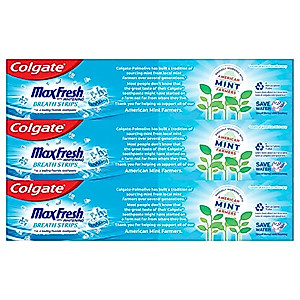Colgate Max Fresh with Whitening Toothpaste with Mini Breath Strips, Cool Mint Toothpaste for Bad Breath, 6.3 Oz Tube. 3 Pack