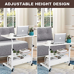 Raathionty Adjustable Home Office Desk Portable Study Computer Rolling Desk for Small Spaces Movable Sofa Side Table on Wheels Student Small Laptop Desk with Storage White Size 31x16 Inch