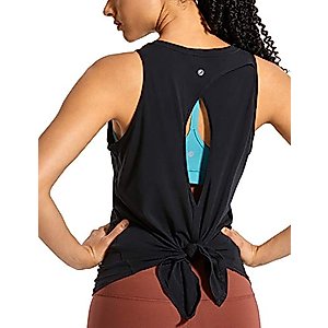 CRZ YOGA Women's Pima Cotton Workout Tank Tops Tie Back Sleeveless Shirts Yoga Athletic Open Back Sport Gym Tops Black Small