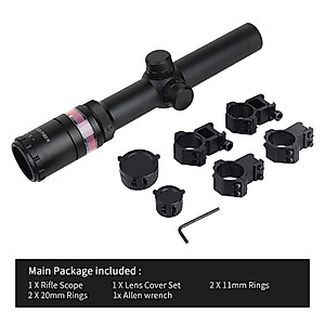 ToopMount 1.5-6X24mm Tactical Optics Scope Red Fiber Picatinny Optics Scope 1/4 MOA Fully Multi-Coated Optics One-Piece Aluminum Tube Second Focal Plane for with 11, 20mm Rings