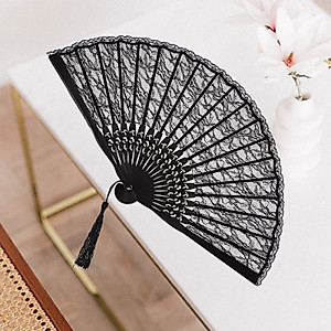 OULII Hand Fan Paper Fans Wedding Fans for Party Favor Fancy Dress (Black)