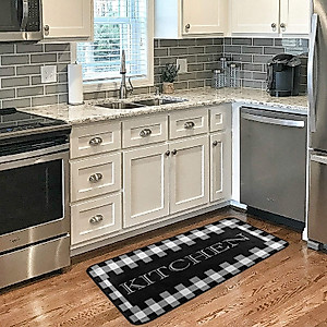 Kitchen Rug Black and White Kitchen Buffalo Plaid 39 x 20 Inch Non-Slip Anti Fatigue Comfort Entryway Door Mats Perfect Carpet for Home Decor