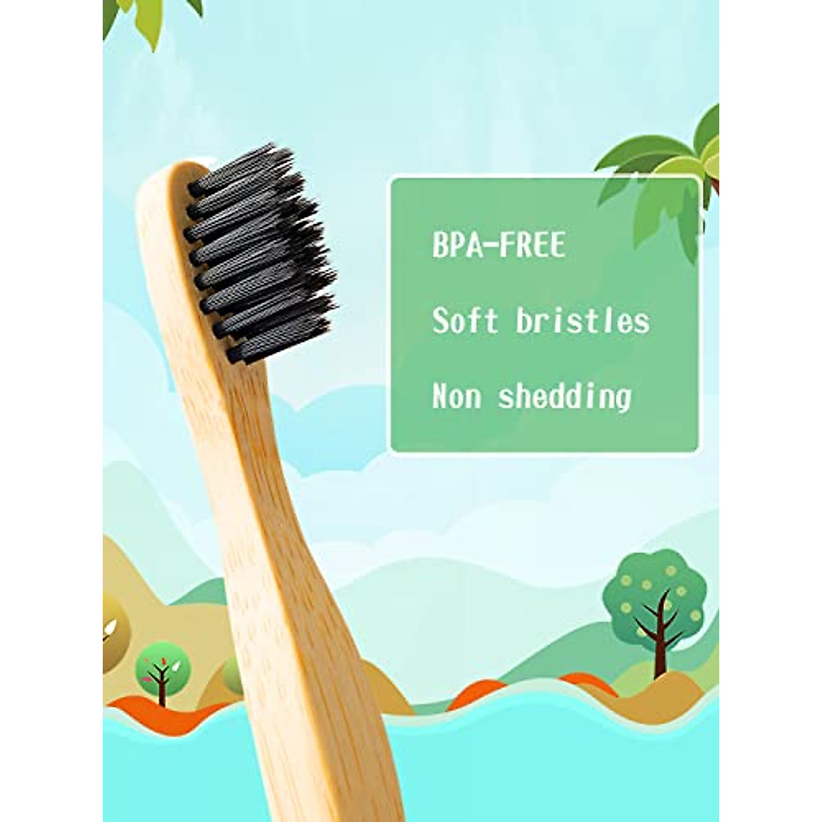 NUDUKO Bamboo Kids Toothbrushes (6 Pack) - Soft Bristle Organic Compostable BPA Free Toothbrush for Kids Toddler Baby Tooth Brush, Eco Friendly Natural Biodegradable Wooden Toothbrush