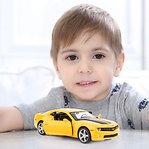 TGRCM-CZ 1/36 Scale Chevrolet Camaro Casting Car Model, Camaro Bumblebee Zinc Alloy Toy Car for Kids, Pull Back Vehicles Toy Car for Toddlers Kids Boys Girls Gift (Yellow)