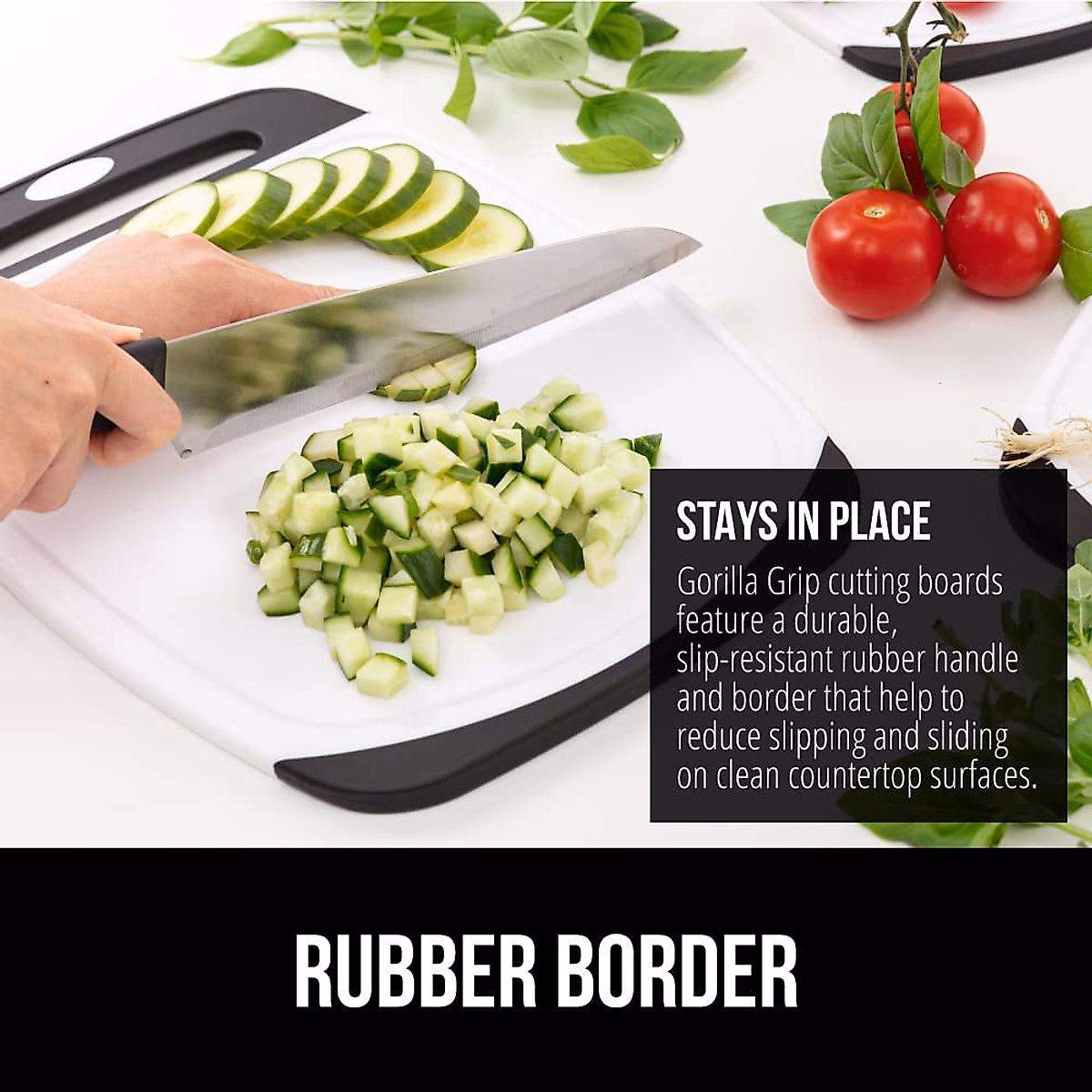 Gorilla Grip Drawer and Shelf Liner and Durable Kitchen Cutting Board, Shelf Liner Size 17.5 in x 10 FT, Strong Grip, Cutting Board Set of 3, Nonslip Handle and Border, Both in Black, 2 Item Bundle