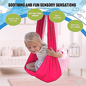 EFITOME Sensory Swing for Kids Indoor Ceiling/Outdoor Tree Hanging Kit - Therapeutic Swing for Autism, ADHD & Aspergers - Two Tone Pink Compression Swing - All Hardware Included