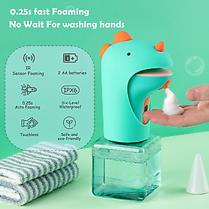 Seawah Automatic Soap Dispenser,Foaming Touchless Soap Dispenser for Kids,IPX6 Waterproof Cute Dinosaur Foam Smart Hand Soap Dispenser for Bathroom,Fun Gifts for Kids(8.7oz)
