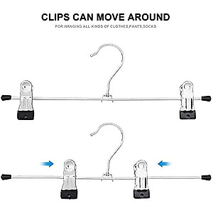 Opuss Metal Pants Shorts Hangers, Heavy Duty Kids Skirt Hangers with 2 Adjustable Non Slip Clips, Ultra Thin Space Saving 360 Degree Swivel Hook Stainless Steel Hanger 12 Pack