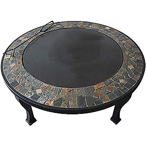 LEAYAN Garden Fire Pit Portable Grill Barbecue Rack Outdoor Fire Tables Slate Barbecue Table, Courtyard Round Stone Table, Charcoal Barbecue Grill, for Backyard Garden Camping for Camping