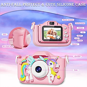 Colofree Kids Camera, Kids Digital Camera for Age 3-5 Boys/Girls, Toddler Camera for 6 7 8 9 10 11 12 Year Old Christmas Birthday Festival Gifts, Kids Camera Toys with 32G TF Card (Pink-03)