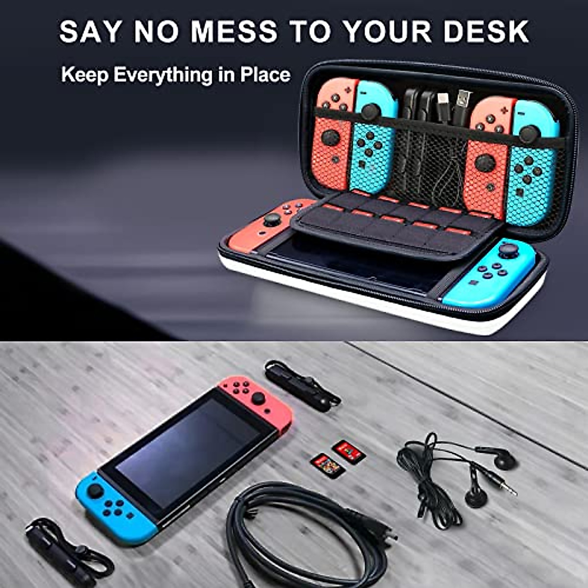 Carry Case for Nintendo Switch/Switch OLED Console,White PU Protective Hard Portable Travel Carrying Case Shell Pouch Bag for Switch Console and Accessories with 10 Game Card Slots for Girls and Boys