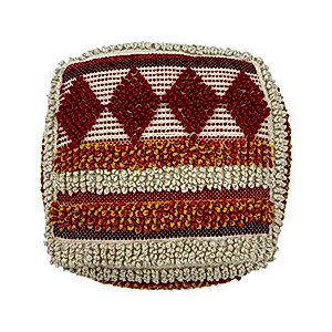 Christopher Knight Home Annabelle Outdoor Cube Pouf, Boho, Orange, Red, White Yarn, Multi