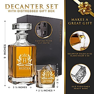 Personalized Whiskey Decanter and 2 Glasses Set - Custom Monogrammed with Cavalier Design