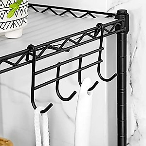 SONGMICS Bathroom Shelf, Storage Rack for Small Space, Total Load Capacity 176.4 lb, 11.8 x 11.8 x 40.2 Inches, with 4 PP Sheets, Removable Hooks, Extendable Design, Black and Translucent ULGR104B01