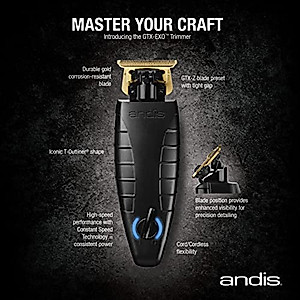 Andis 74100 GTX-EXO Professional Cord/Cordless Lithium-ion Electric Beard & Hair Trimmer with Charging Stand, Black