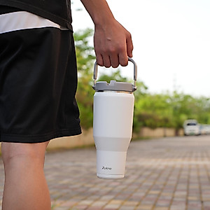 Zukro 40 OZ Tumbler With Top Handle, Leak Proof Stainless Steel Cup with Flip Straw, No Sweat Insulated Water Bottle Fit in Cup holder for Sport, Outdoors, Keep Drinks Cold 24 hours, Coal