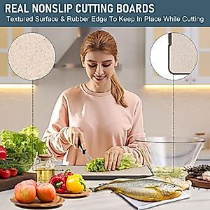 BSSuperU Plastic Cutting Boards for Kitchen with Ridge, Multifunctional Non Slip Upright Chopping Board with Juice Groove and Build in Sharpener Grater