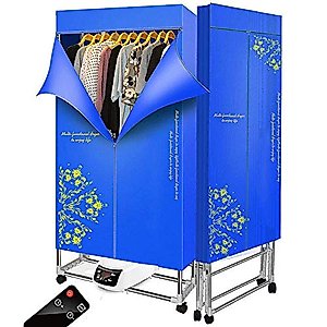 KOFOHON Portable Clothes Dryer 110v-240v Electric Foldable Household Folding-Dry Machine with Remote Control Adjustable Timer Low Noise for Home,Laundry,Apartment (Sea Blue-Flower)