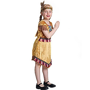 IKALI Girls Native American Costume, Kids Indian Costume Toddlers Children Halloween Role Play Costume Outfit Dress-Up Set