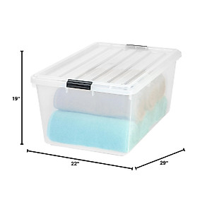 IRIS USA 68 Qt. Large Storage Bin with Buckle Down Lid, 1-Pack, Sturdy and Versatile Organizer Utility Tote Container Box for Seasonal Clothes Blankets Decoration Long Term Storage, Clear