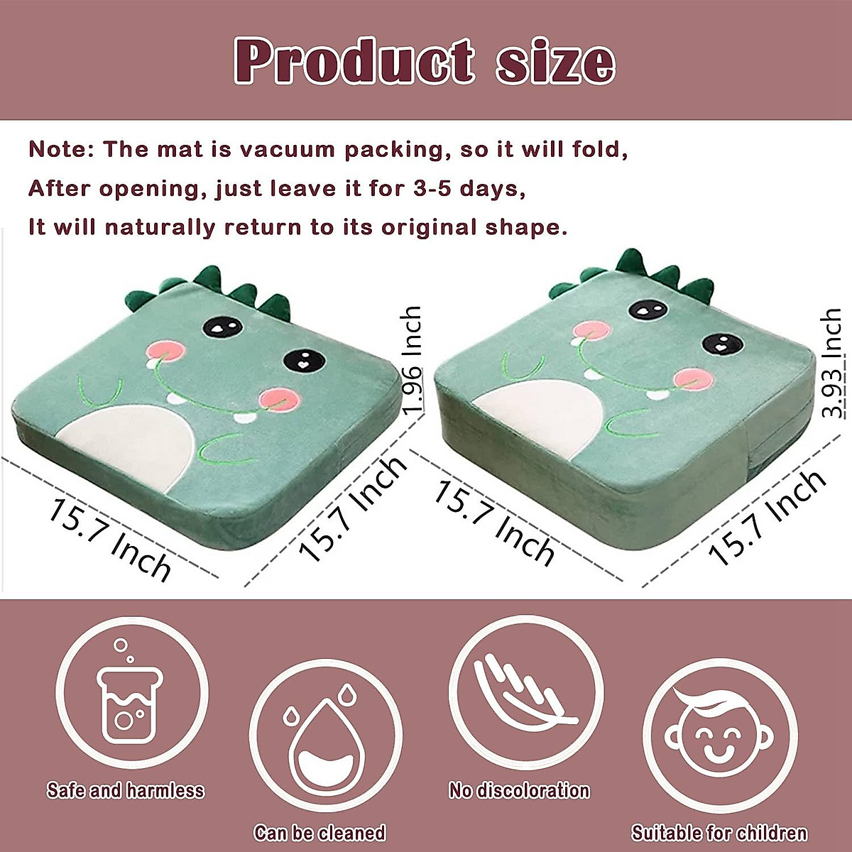 Toddler Booster Seat for Dining Double Straps Washable Portable Thick Chair Increasing Cushion for Baby Kids (Green)