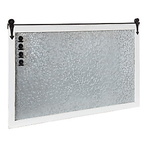 Kate and Laurel Cates Rustic Magnetic Metal Wall Organizer, 24 x 40, White, Farmhouse Wall Decor with Function