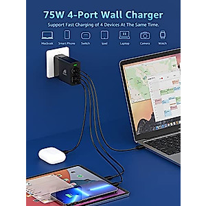 USB C Charger, 75Ｗ iPhone Fast Charger Block, Dual PD3.0 & QC3.0 Super Fast Wall Charger, PPS Type c Charger Fast Charging,Travel Power Adapter Compatible MacBook Pro/Air/iPad/iPhone14/Galaxy S22/S21