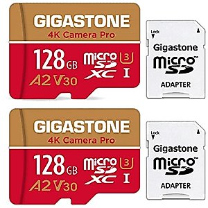 [5-Yrs Free Data Recovery] Gigastone 128GB 2-Pack Micro SD Card, 4K Camera Pro, 4K Video Recording for GoPro, Action Camera, DJI, Drone, R/W up to 100/50 MB/s MicroSDXC Memory Card UHS-I U3 A2 V30