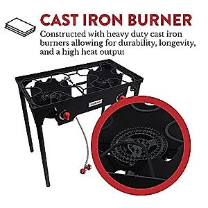 Gas One Two Burner Camping Stove Outdoor High Pressure Propane gas stove Adjustable PSI Regulator and 4ft Steel Braided Hose With Removable Legs