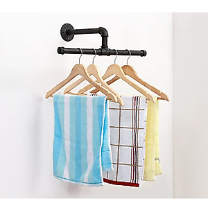 Industrial Pipe Floating Clothing Rack Rustic Vintage Metal Iron Garment Rack Wall Mounted DIY Shelving Bracket Multifunctional Hanging Rods for Laundry and Closet Storage 19.7"L Black