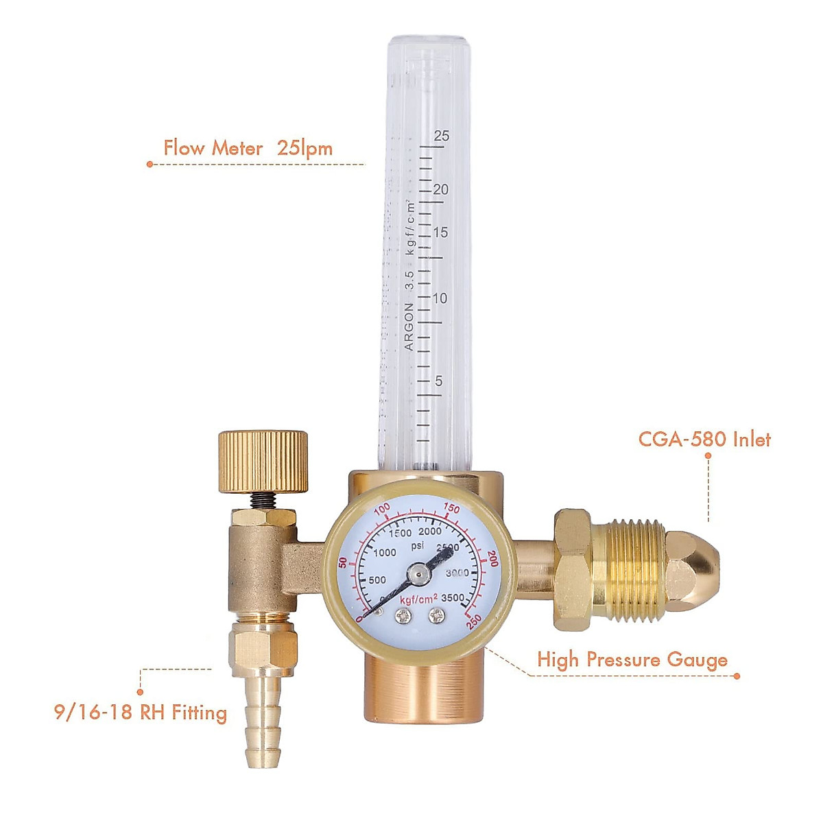 Tyenaza CO2 Argon Flowmeter and Regulator, Welder Gas Regulator Gauge Argon Flow Meter Valve MIG Flowmeter Brass Welding Accessory