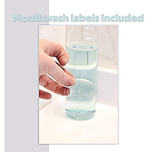 2 Mouthwash Bottles Glass Dispenser Containers with Mouth Wash Labels 24 oz