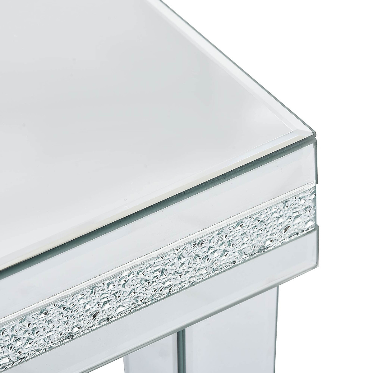 LUMISOL Mirrored End Table with Adjustable Height Legs, Mirror Silver Nightstand Bedside Table, Crystal Accent Table, for Small Space Living Room, Silver