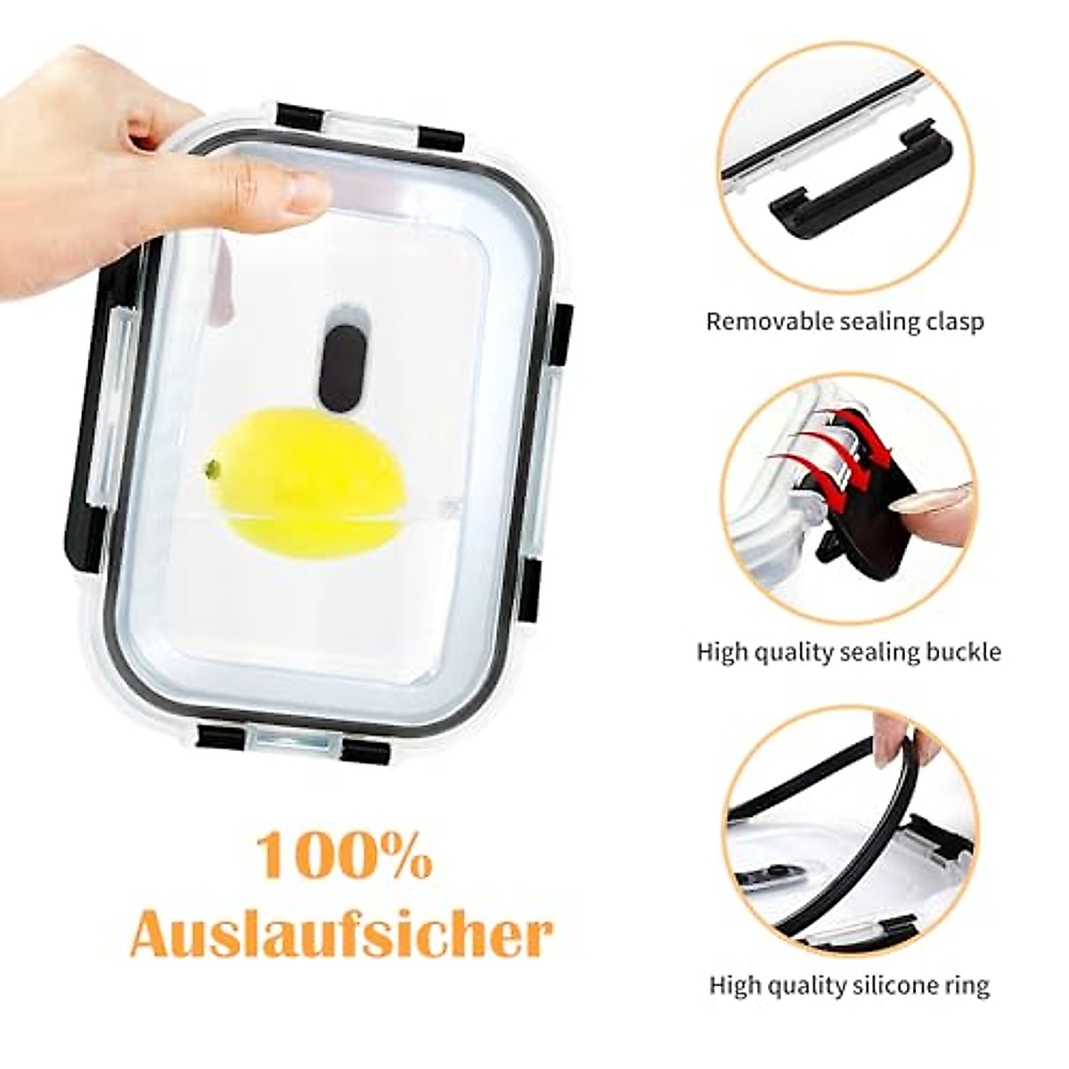 MVDHDT 16 Piece (8 Glass Containers and 8 Lids),12.5+35.1 OZ Black Glass Containers With Lids,Rectangles Meal Prep Containers Reusable Glass,for Microwave, Oven, Freezer and Dishwasher