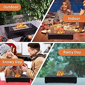 Mr.Ton Tabletop Fire Pit Bowl, Ventless Bio Ethanol Fireplace for Indoor & Outdoor, Personal Fire Pit, Rectangle, Large, Black