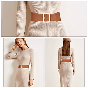 JASGOOD Women Dress Waist Belt Stretchy Elastic Vintage Belts for Dress Santa Belt with Metal Buckle