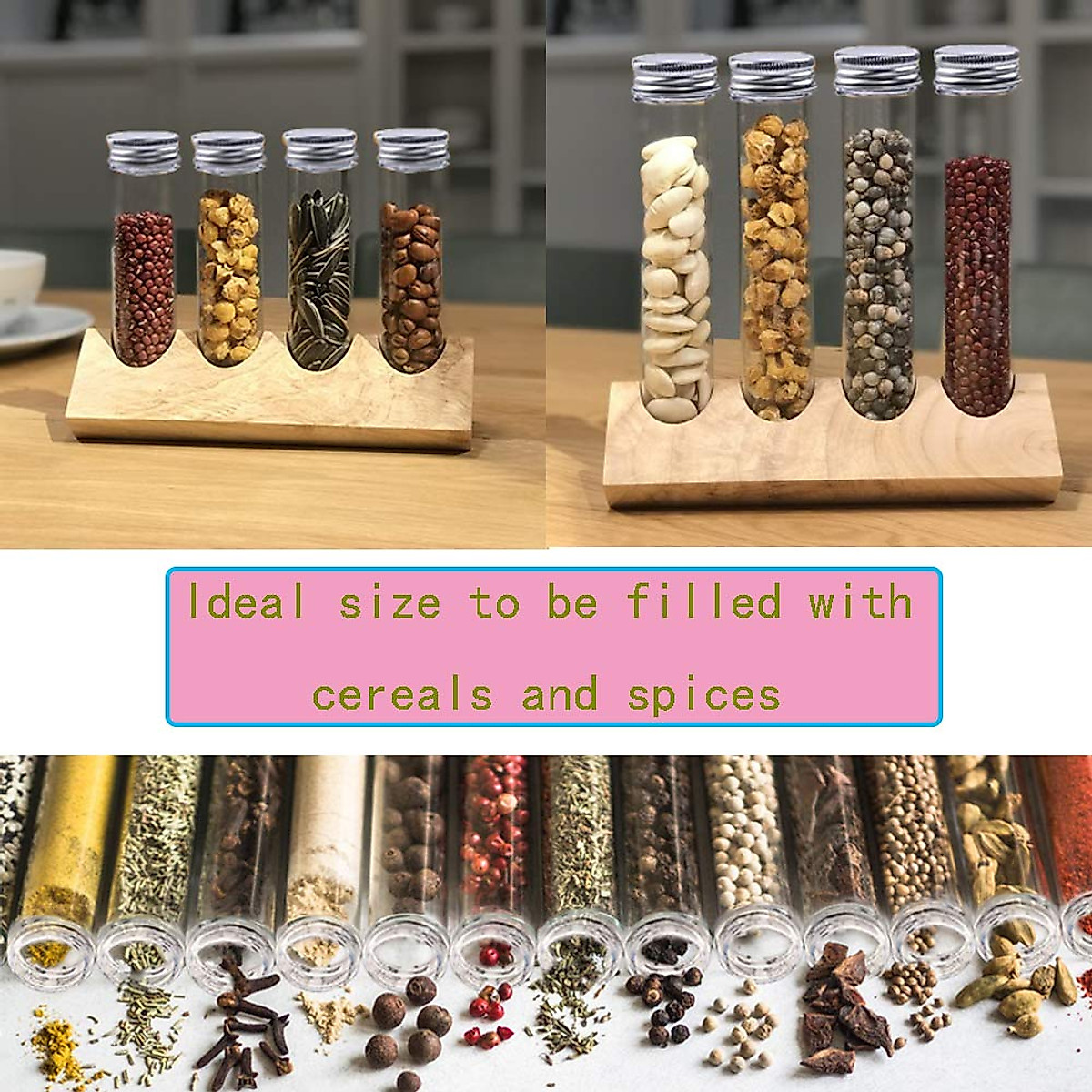 24 Pcs 50ml Flat-Bottomed Transparent Test Tube with Aluminum Screw Caps,Non-breakable Clear Plastic Organizer with Leak-proof Lids,Plastic Storage Tubes for Candy,Bath Salt,Granules and Liquids