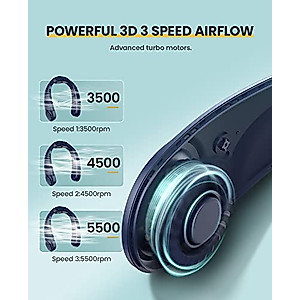 Portable Neck Fan with Sides and Back Motors for 360°Cooling, Wearable Hands Free Bladeless Fan, Wrap-around Fans,Personal Rechargeable Leafless, 4000 mAh,3 Speeds, Quiet Soft Silicone Neckband Fans