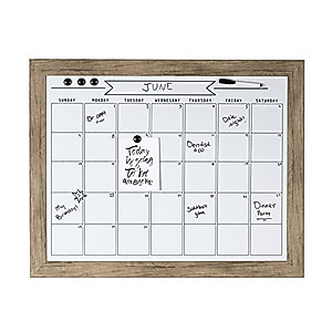 DesignOvation Beatrice Framed Magnetic Dry Erase Monthly Calendar, 23x29, Rustic Brown