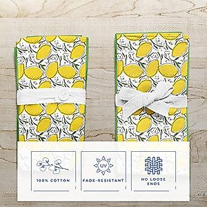 Kotton Culture Kitchen Linen Towel Set of 2 for Kitchen - 100% Cotton Dish Cloth Quick Dry Easy to Wash & Clean Printed Towel Pairs Home Farmhouse Decor (Lemon, 20 x 28 Inches)