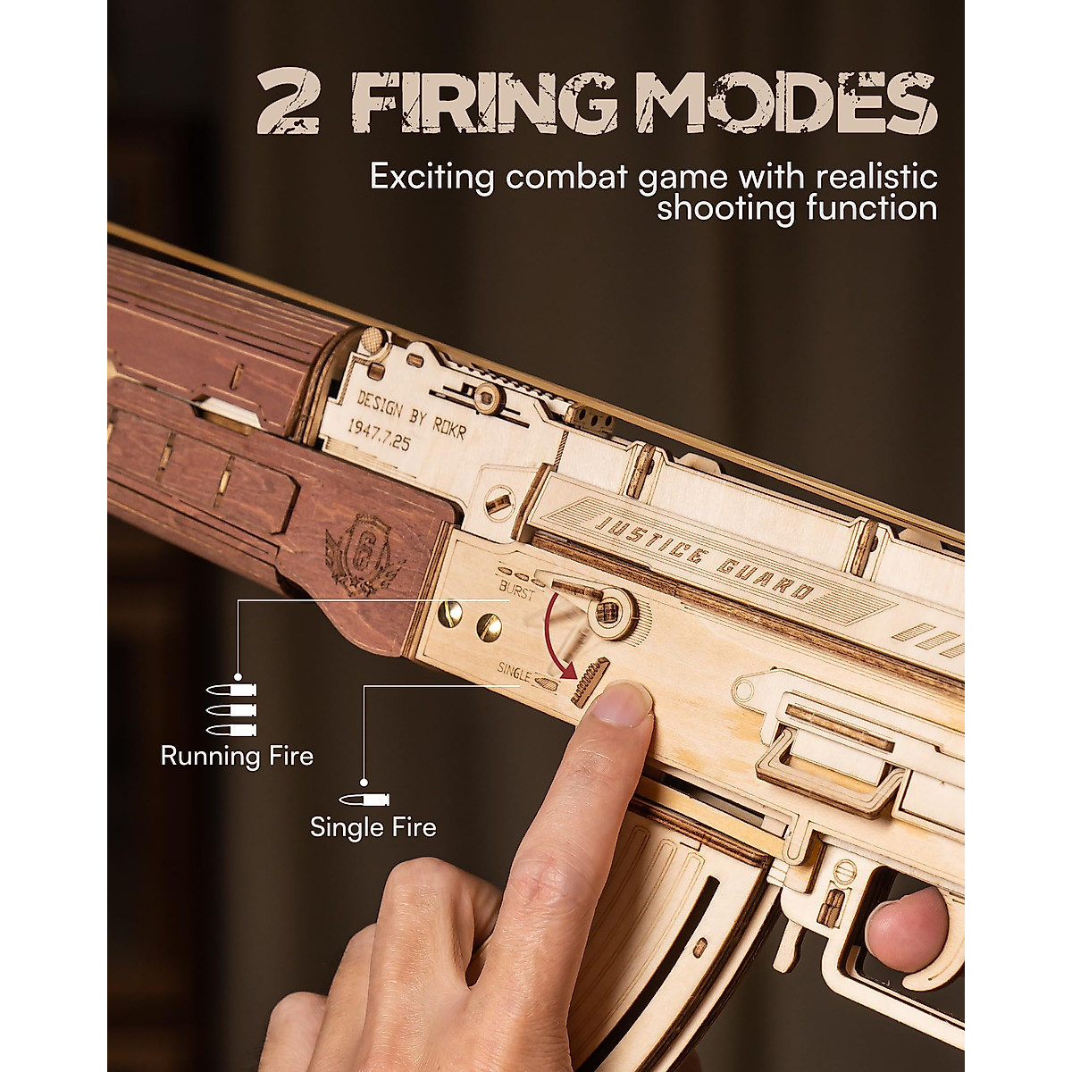 ROKR 3D Puzzles for Adults, Wooden 3D Puzzle Model AK47 Rubber Bands Gun Toys Building Kits, DIY Wood Crafts Cool Toy Hobbies for Men Women, Creative Assembly Gifts