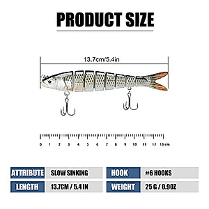 TRUSCEND Fishing Lures for Bass Trout Multi Jointed Swimbaits Slow Sinking Bionic Swimming Lures Bass Freshwater Saltwater Bass Lifelike Fishing Lures Kit