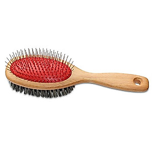 Mars Professional 1" Pin and Bristle Mane and Tail Brush for Horses, Stainless Steel, Nylon Bristle, Wooden Handle, Made in Germany