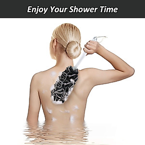 AITRAI Loofah Back Scrubber, Pack of 2 Long Handle Loofah Back Brushes for Shower Luffa on Stick Soft Mesh Body Scrubber for Men Women, Bamboo Charcoal Infused