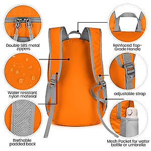 ZOMAKE Lightweight Packable Backpack 28L - Foldable Backpack Water-Resistant Collapsible Backpack Light Daypack for Hiking(Orange)