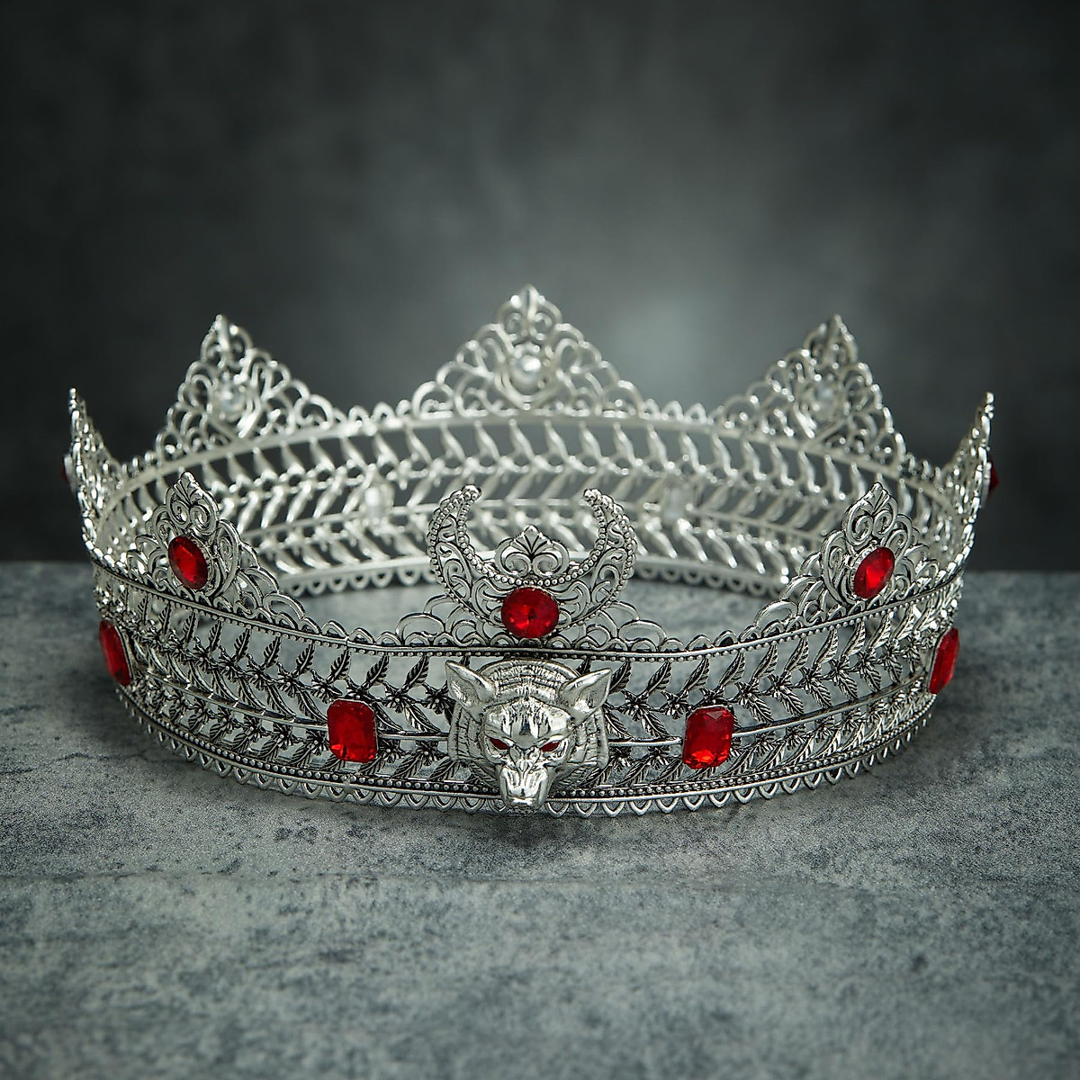 SWEETV Animal Totem King Crown for Men and Women, Wolf Crown, Medieval Metal Tiara Costume Hair Accessories for Knight, Witch, Gothic, Viking, Halloween, Wolf 1 / Antique Silver