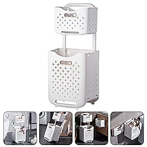 Cabilock Laundry Hamper Laundry Laundry Collapsible Laundry Baskets Double Layer Laundry Basket Bathroom Clothes Storage Basket Storage Shelf Kitchen Shelf Fruit Stand with Wheel for Home Hamper